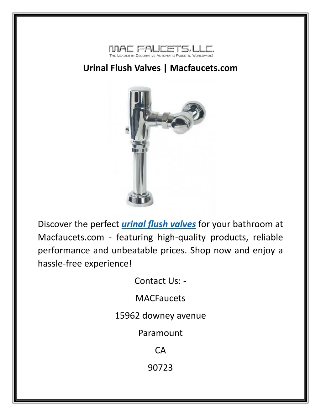 PPT - Urinal Flush Valves | Macfaucets.com PowerPoint Presentation ...