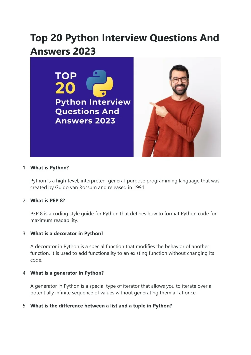 PPT - Top 20 Python Interview Questions And Answers 2023 PowerPoint Presentation - ID:12132058