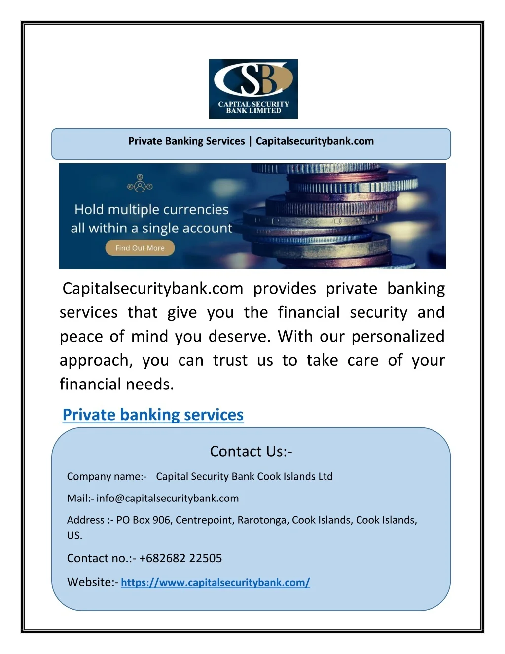 PPT - Private Banking Services | Capitalsecuritybank.com PowerPoint ...