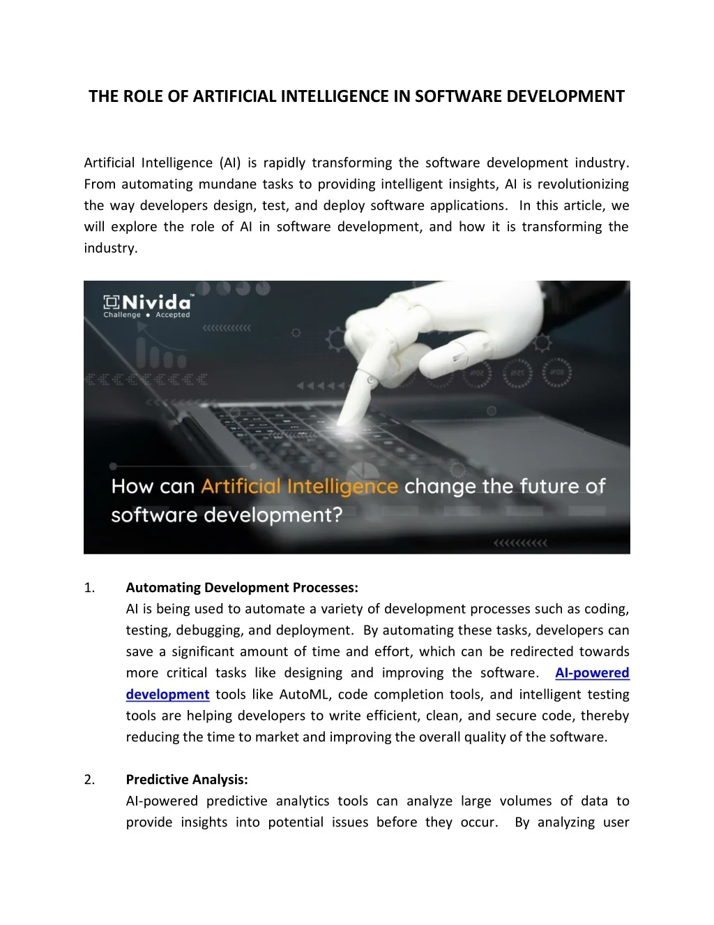 PPT - THE ROLE OF ARTIFICIAL INTELLIGENCE IN SOFTWARE DEVELOPMENT ...