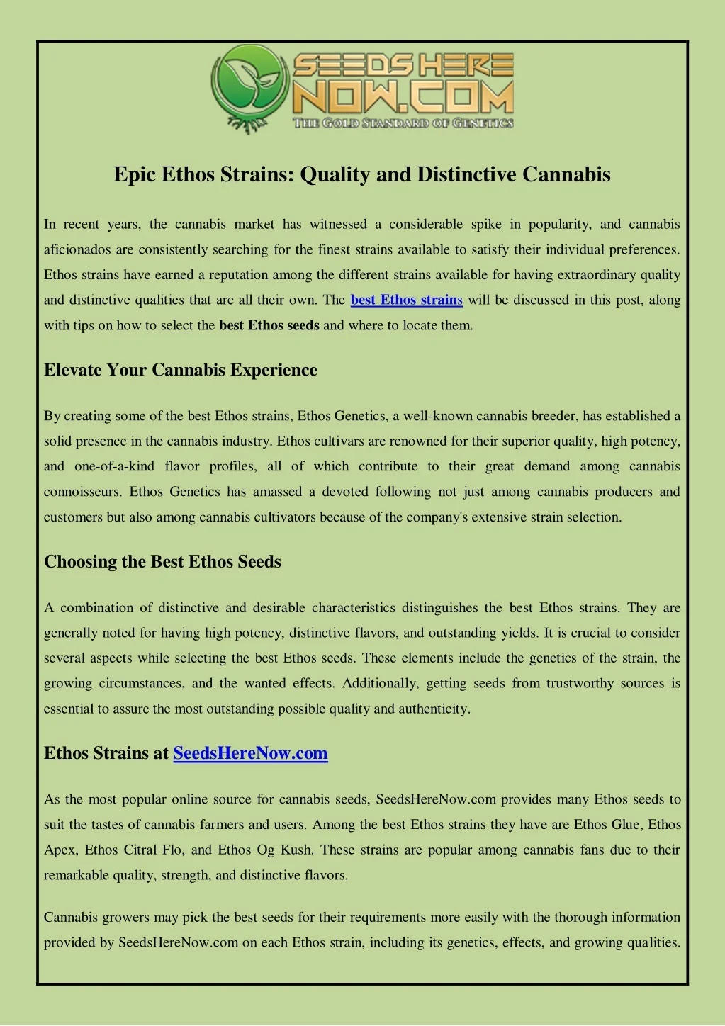 PPT - Epic Ethos Strains: Quality and Distinctive Cannabis PowerPoint ...