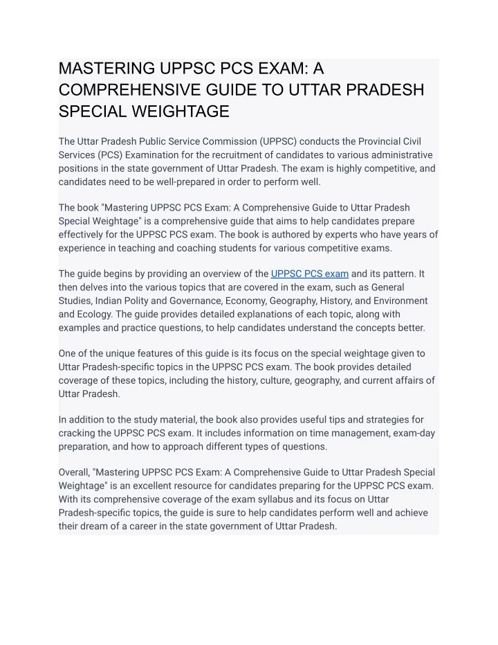 PPT - Understanding UPPSC Special Weightages for PCS Exams pdf | PW ...
