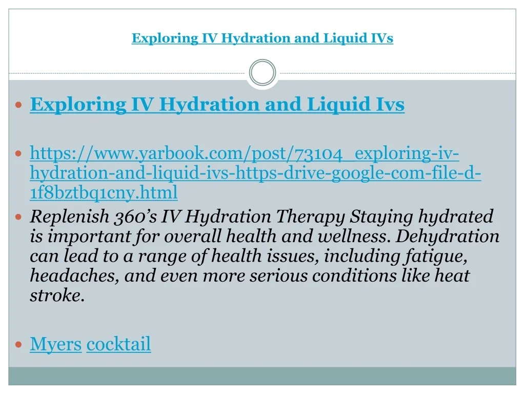 PPT - Exploring IV Hydration and Liquid IVs PowerPoint Presentation ...