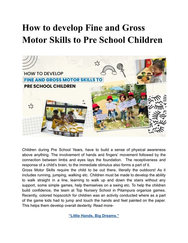 PPT - How to develop Fine and Gross Motor Skills to Pre School Children ...