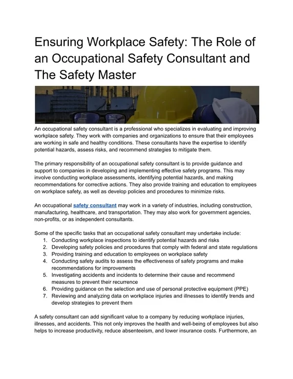 PPT - Ensuring Workplace Safety_ The Role of an Occupational Safety ...