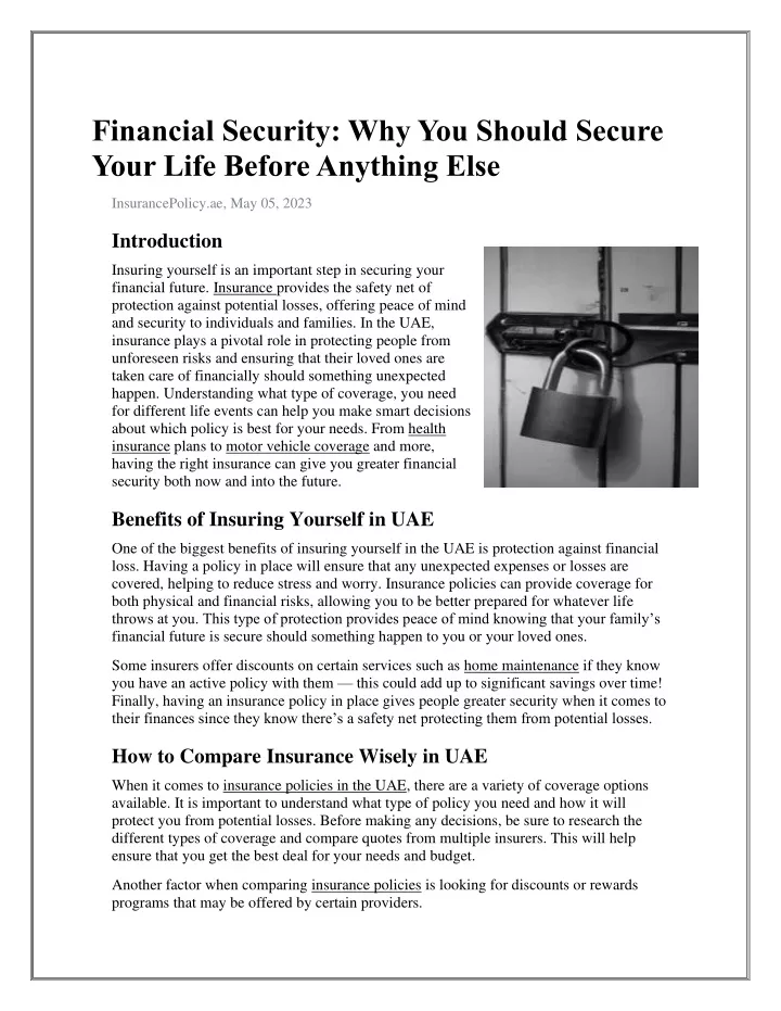 Ppt Financial Security Why You Should Secure Your Life Before