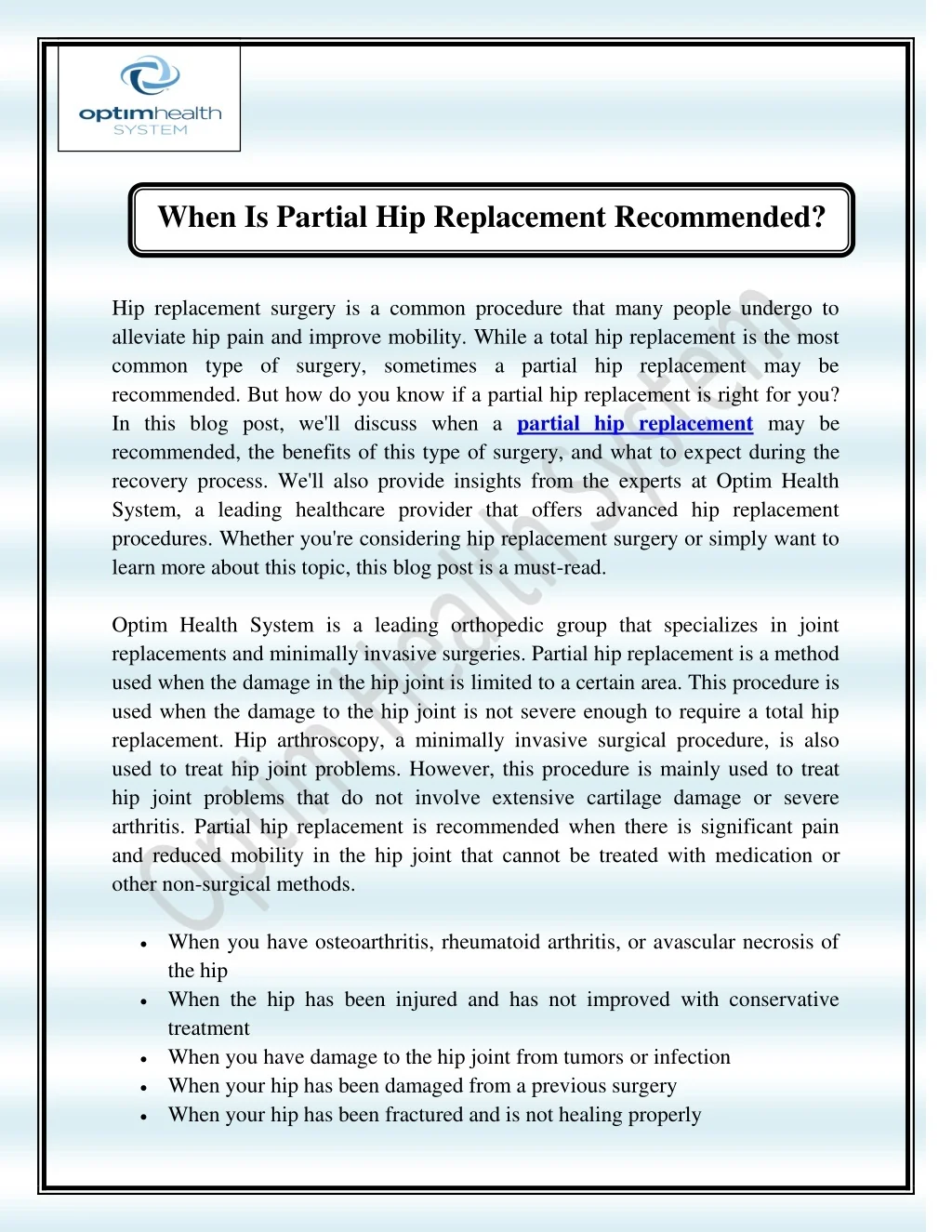 PPT - When Is Partial Hip Replacement Recommended PowerPoint ...