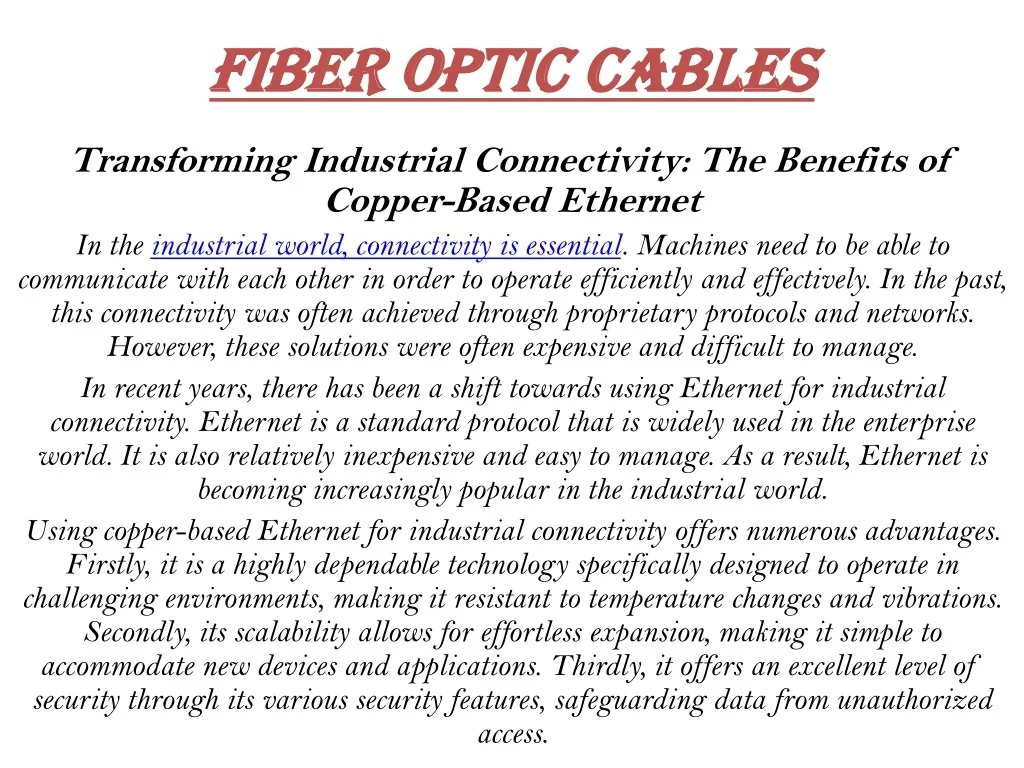 PPT - fiber optic cables PowerPoint Presentation, free download - ID ...