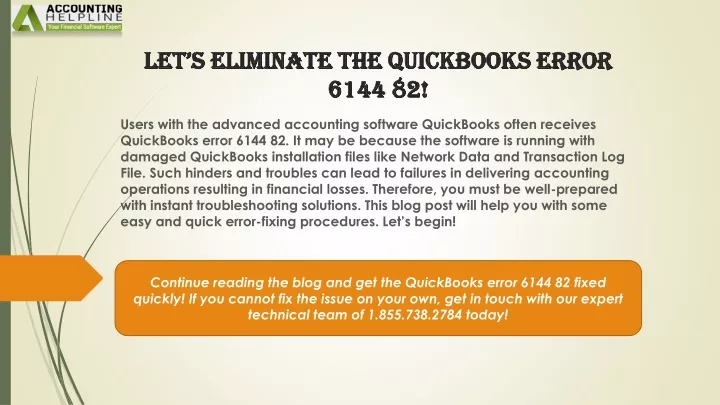 PPT - An easy guide to troubleshoot QuickBooks Error 6144 82 PowerPoint ... PPT - An easy guide to troubleshoot QuickBooks Error 6144 82 PowerPoint ...