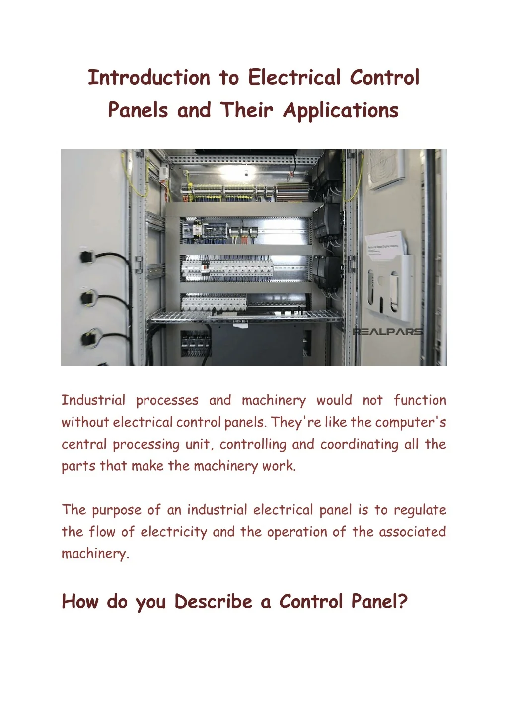 PPT - Introduction to Electrical Control Panels and Their Applications ...