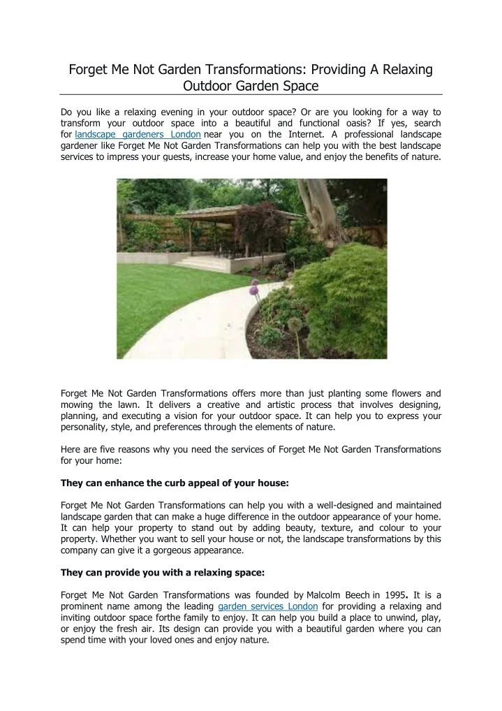 PPT - Forget Me Not Garden Transformations Providing A Relaxing Outdoor ...