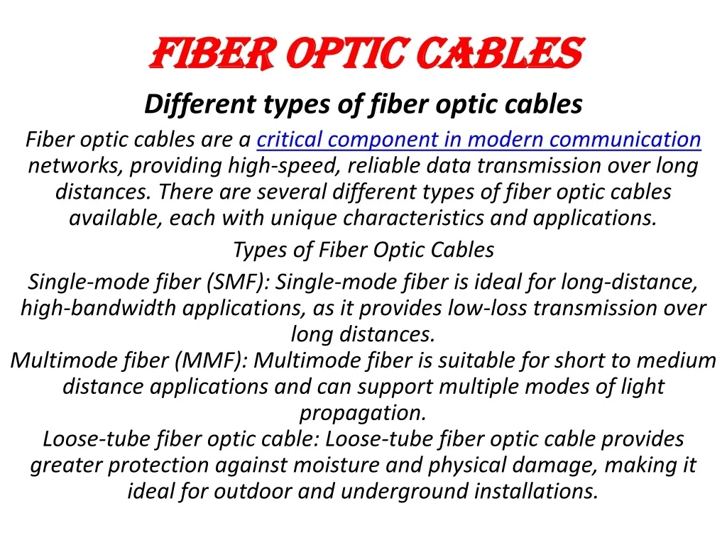 PPT - fiber optic cables PowerPoint Presentation, free download - ID ...