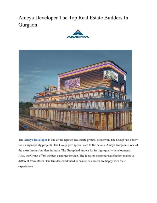 PPT - Ameya Developer The Top Real Estate Builders In Gurgaon ...