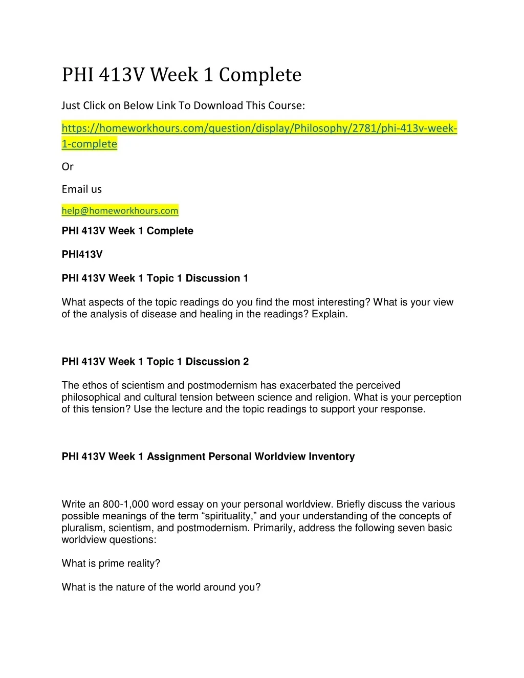 PPT - PHI 413V Week 1 Complete PowerPoint Presentation, free download ...