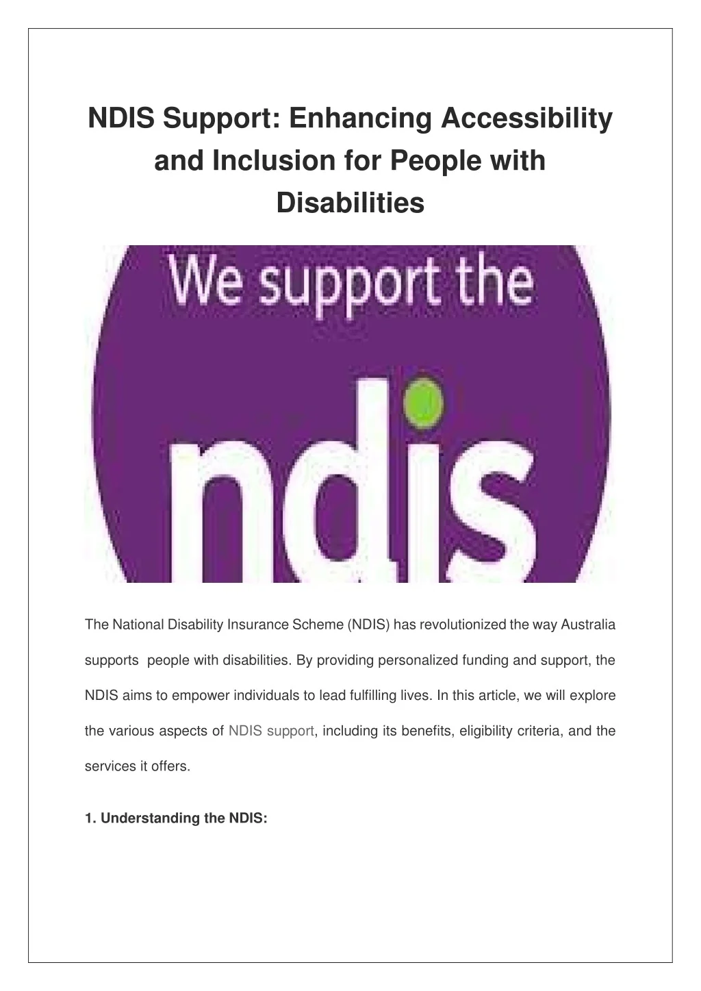 PPT - NDIS Support Enhancing Accessibility and Inclusion for People ...