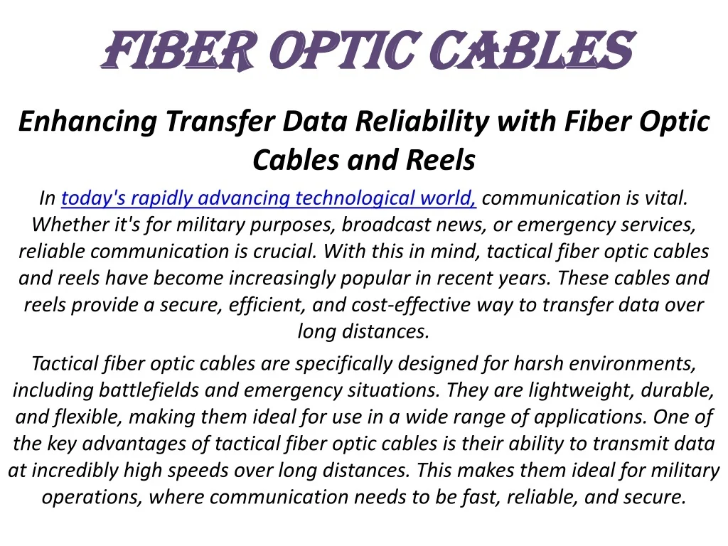 PPT - fiber optic cables PowerPoint Presentation, free download - ID ...
