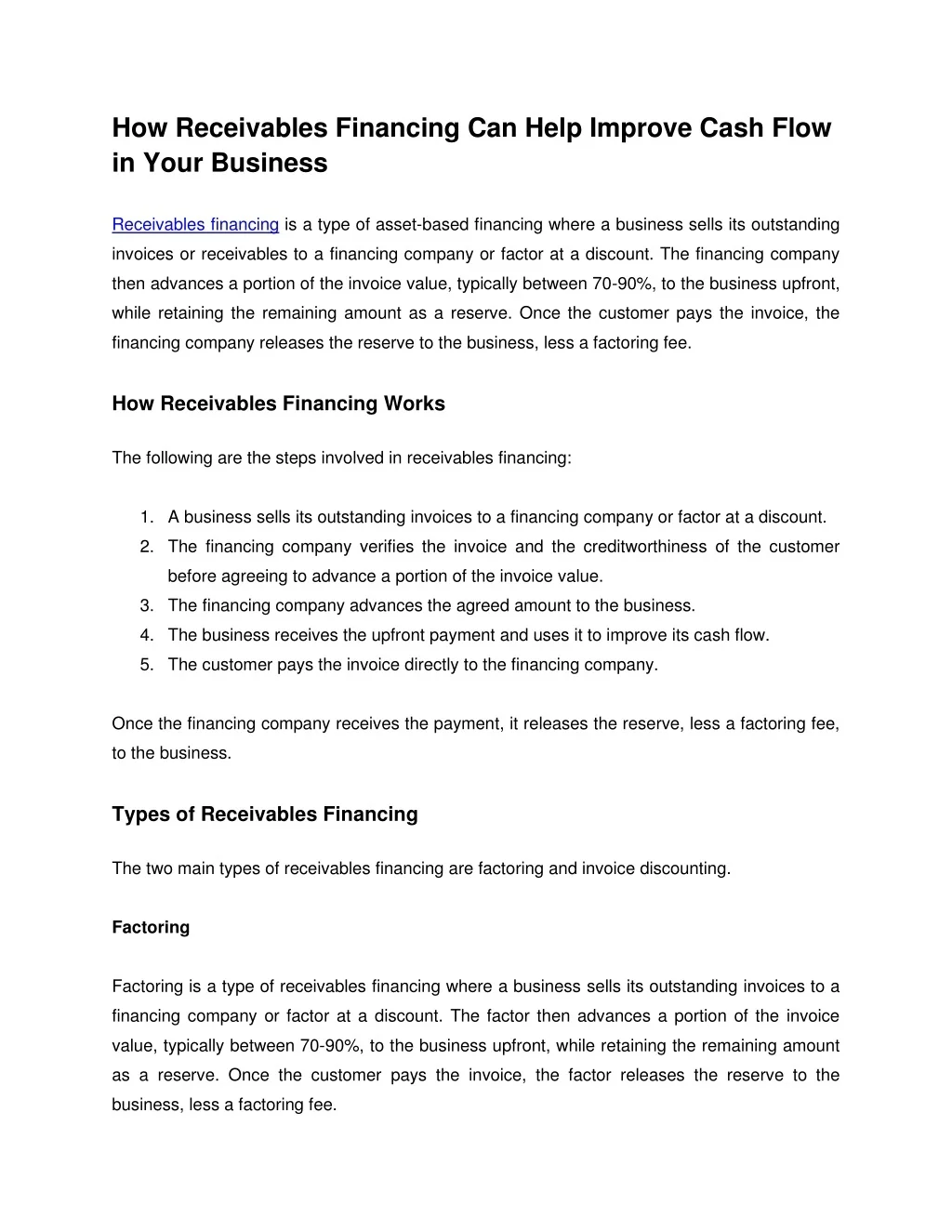 PPT - How Receivables Financing Can Help Improve Cash Flow in Your ...