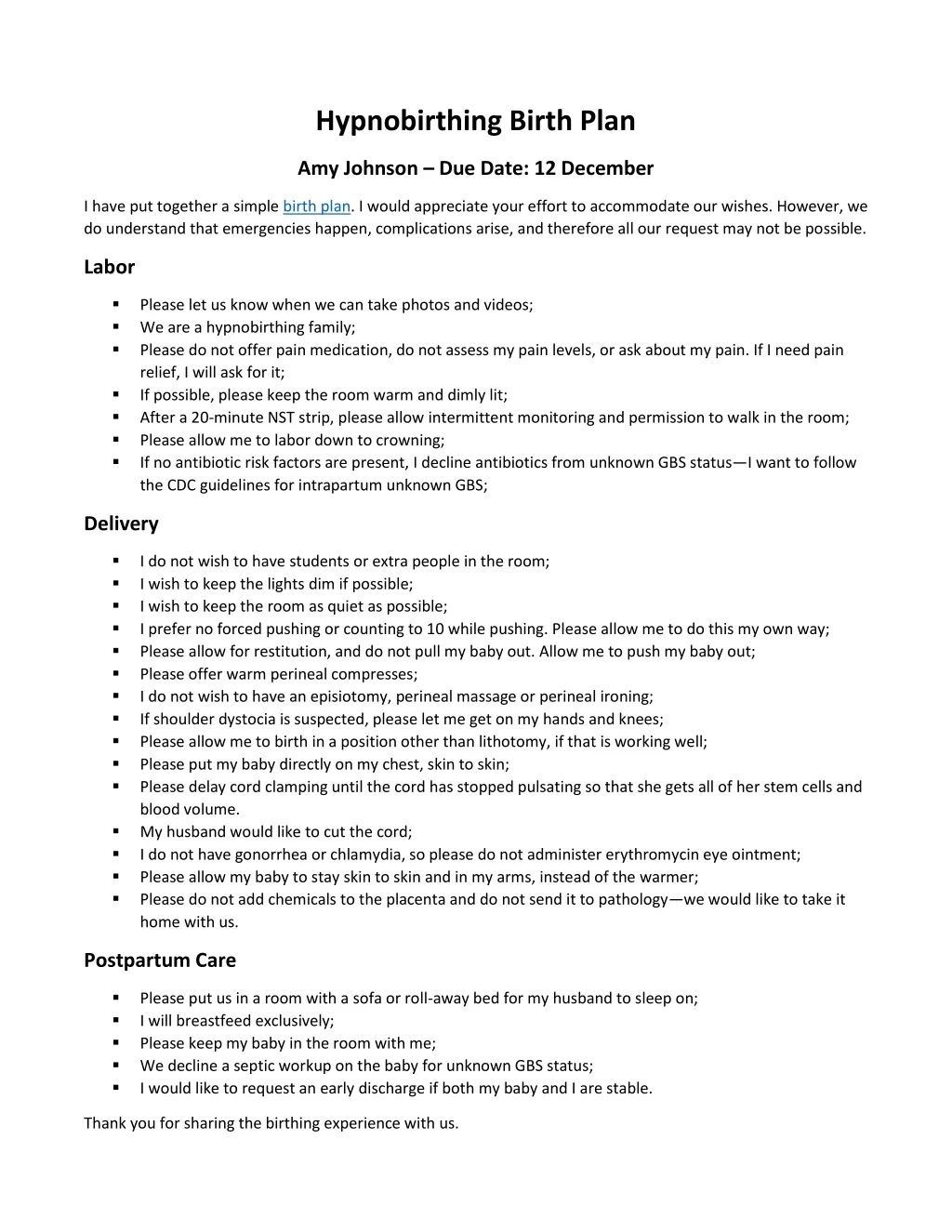 PPT - Hypnobirthing Birth Plan pdf PowerPoint Presentation, free download - ID:12179243