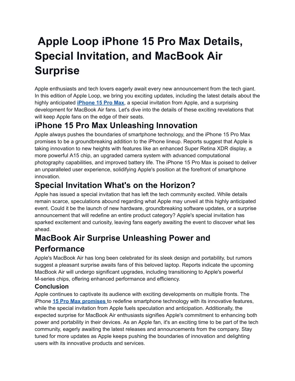 PPT - Apple Loop iPhone 15 Pro Max Details, Special Invitation, and ...