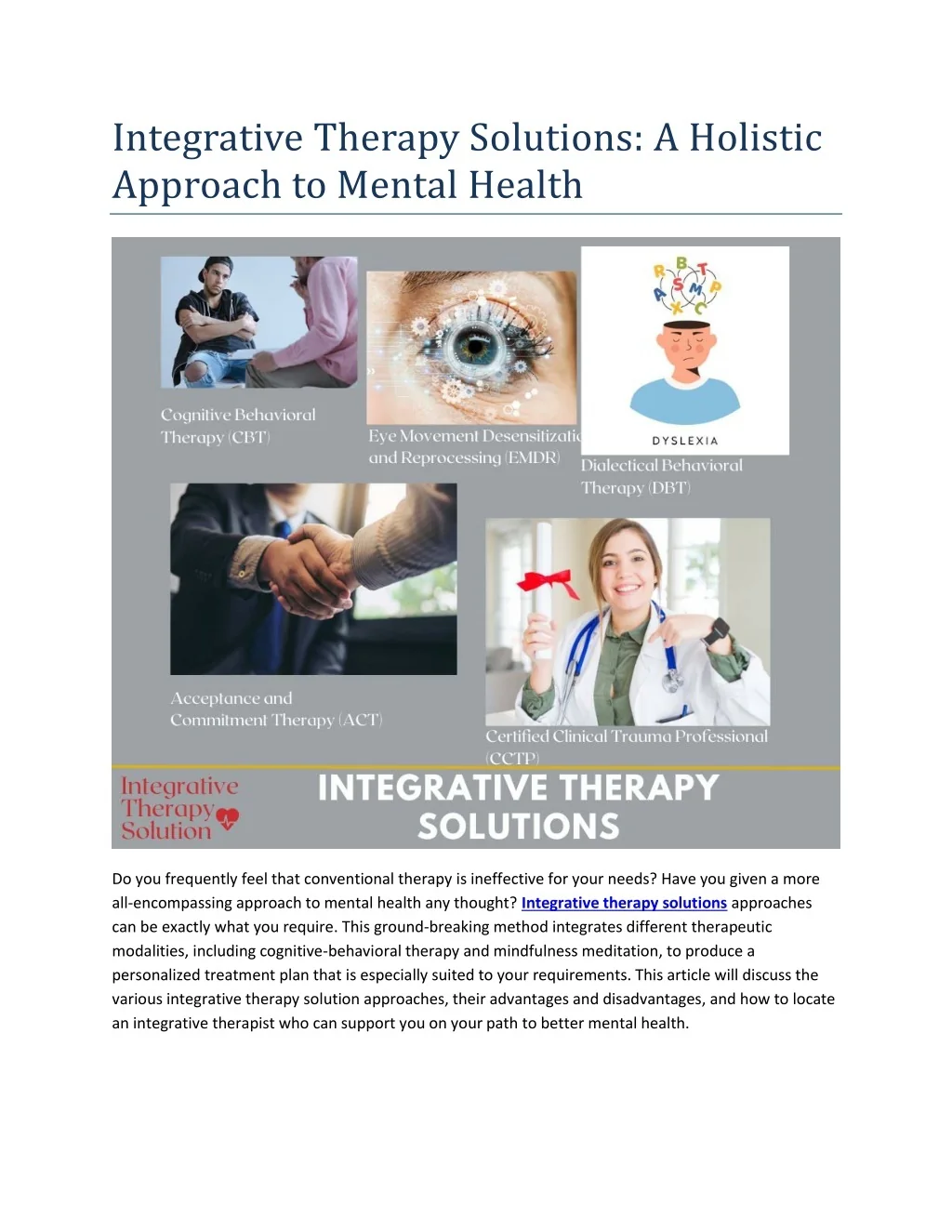 PPT - Integrative Therapy Solutions A Holistic Approach to Mental ...