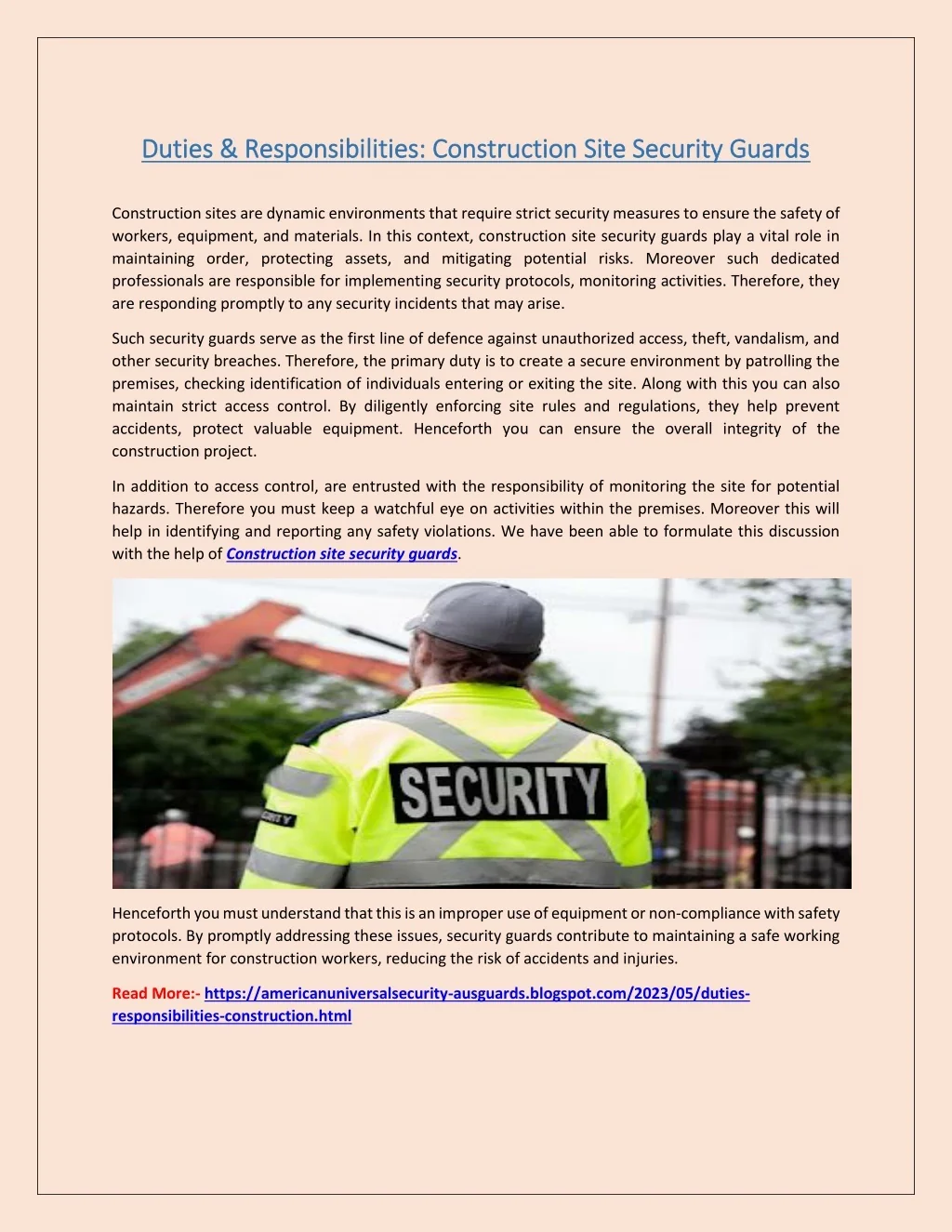 PPT - Duties & Responsibilities: Construction Site Security Guards ...