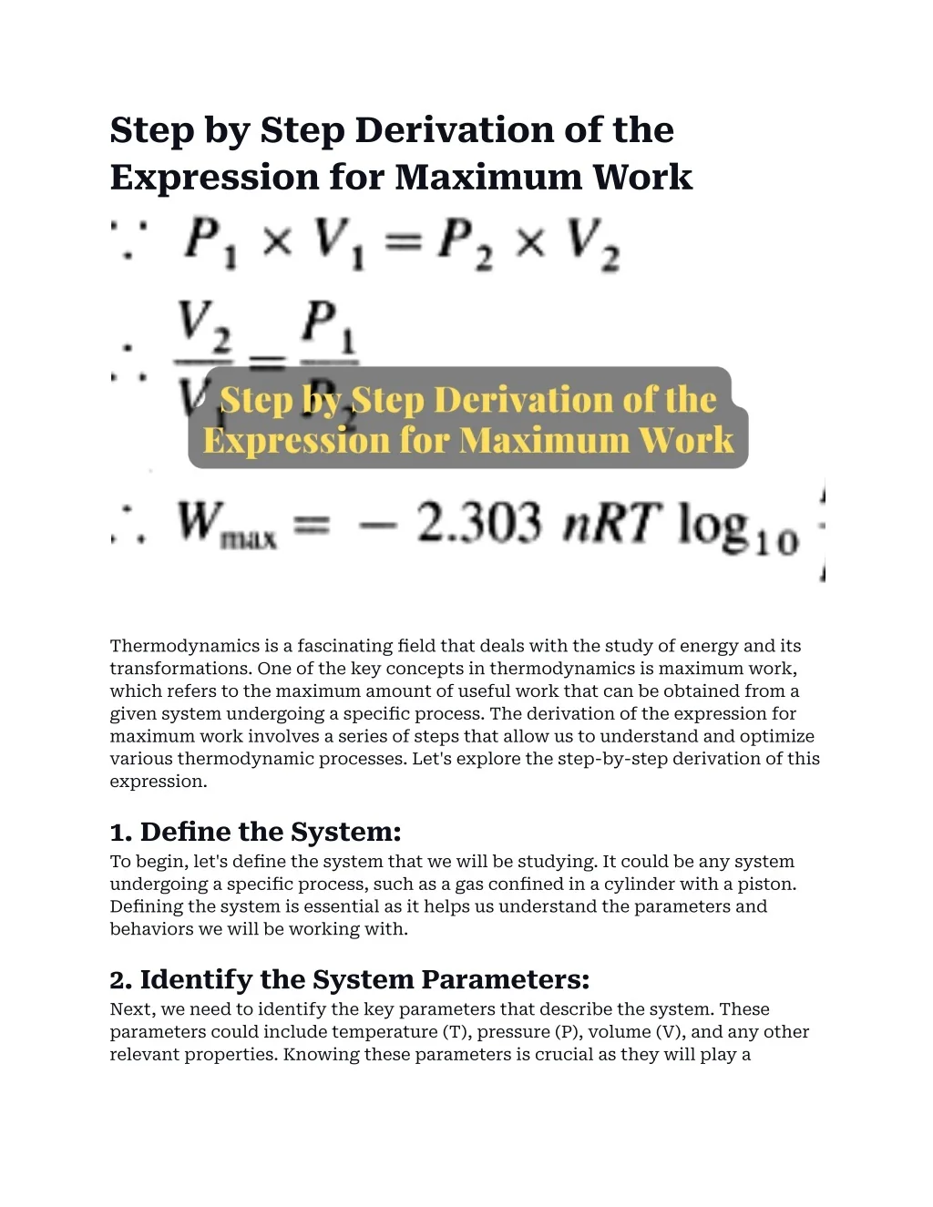 PPT - Step by Step Derivation of the Expression for Maximum Work ...