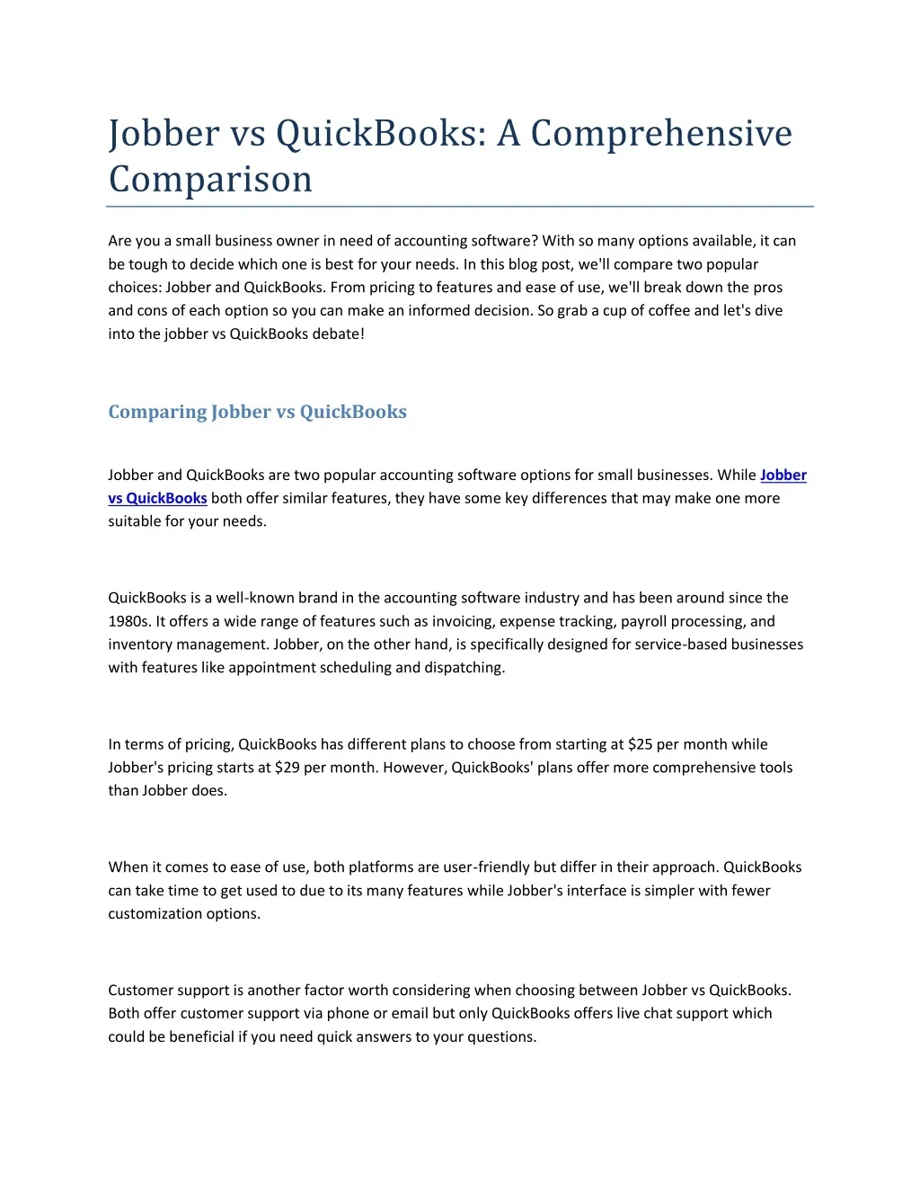 PPT - Jobber vs QuickBooks- A Comprehensive Comparison PowerPoint Presentation - ID:12200889