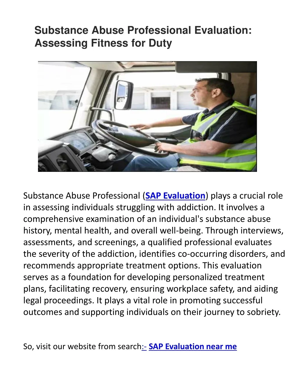 PPT - Substance Abuse Professional Evaluation: Assessing Fitness for ...