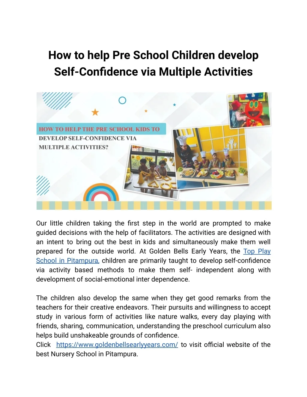 PPT - How to help Pre School Children develop Self-Confidence via ...