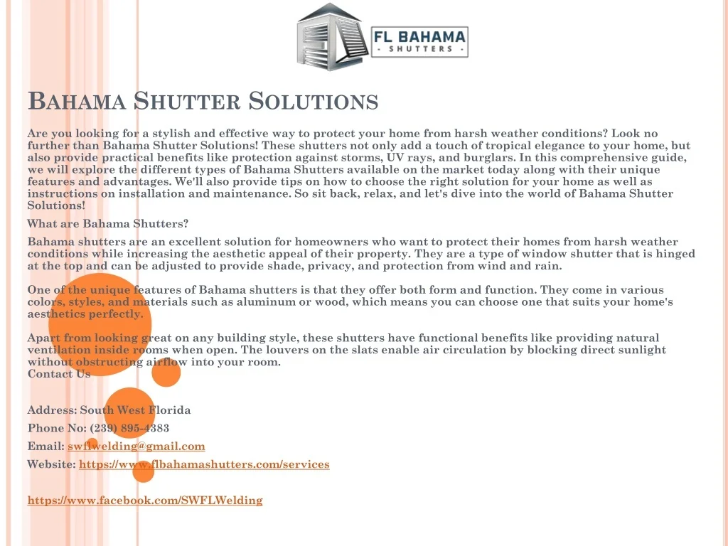 PPT - Bahama Shutter Solutions PowerPoint Presentation, free download ...