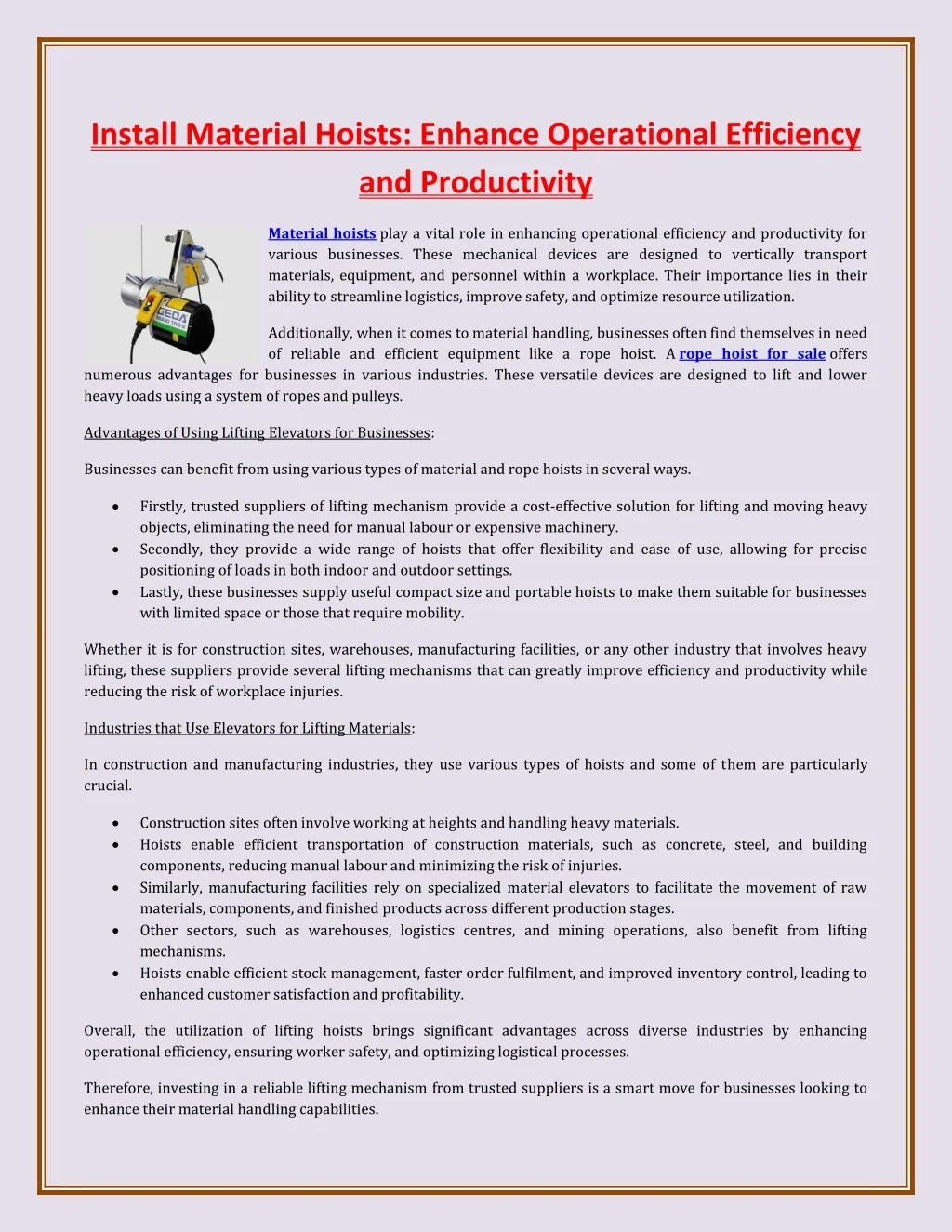 PPT - Install Material Hoists Enhance Operational Efficiency and ...