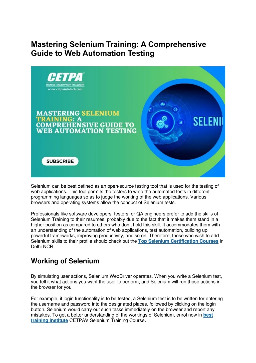 PPT - Mastering Selenium Training A Comprehensive Guide to Web ...