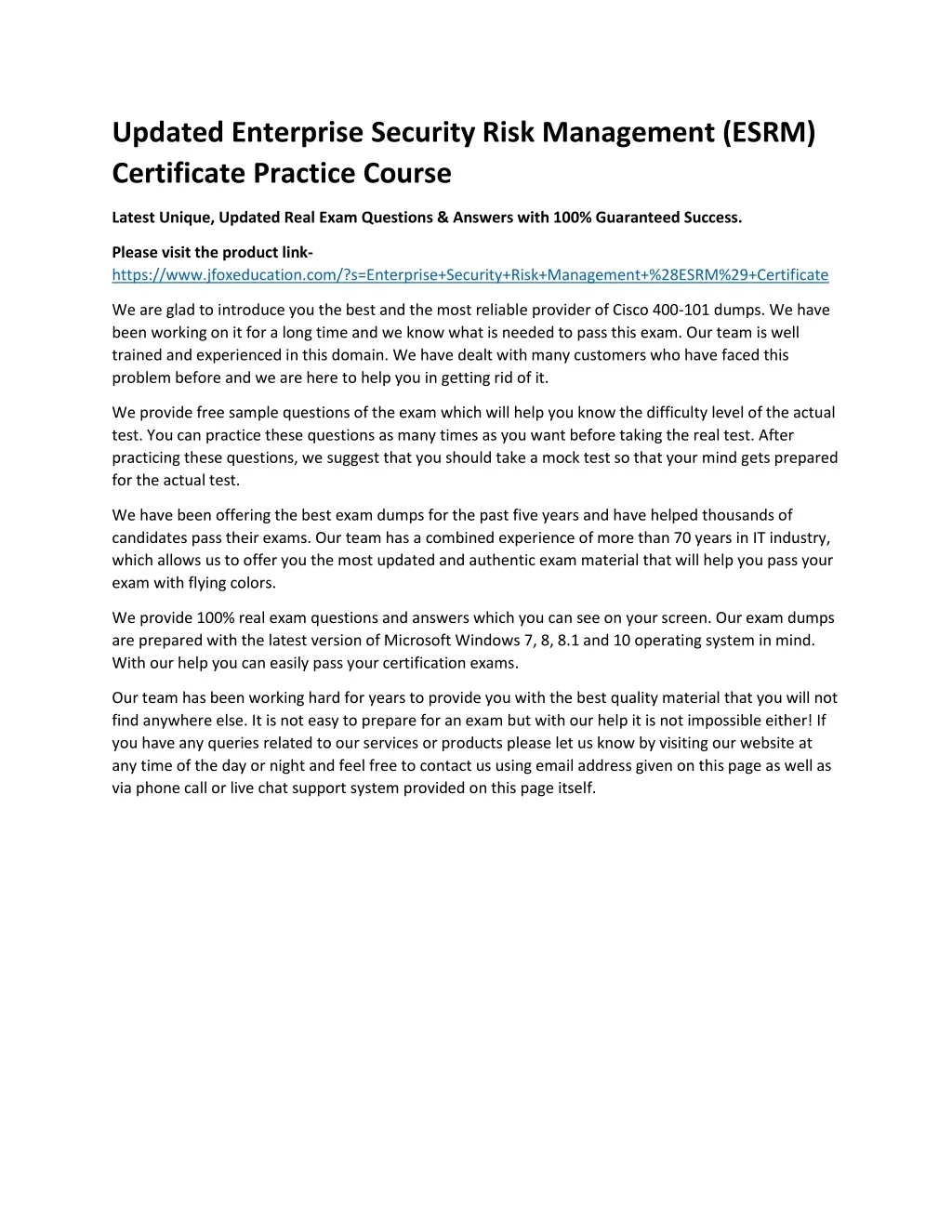 PPT - Updated Enterprise Security Risk Management (ESRM) Certificate ...