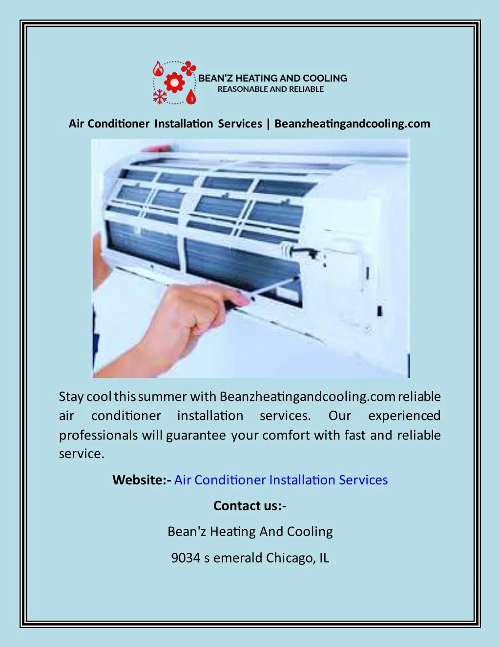 PPT - Air Conditioner Installation Services Beanzheatingandcooling ...