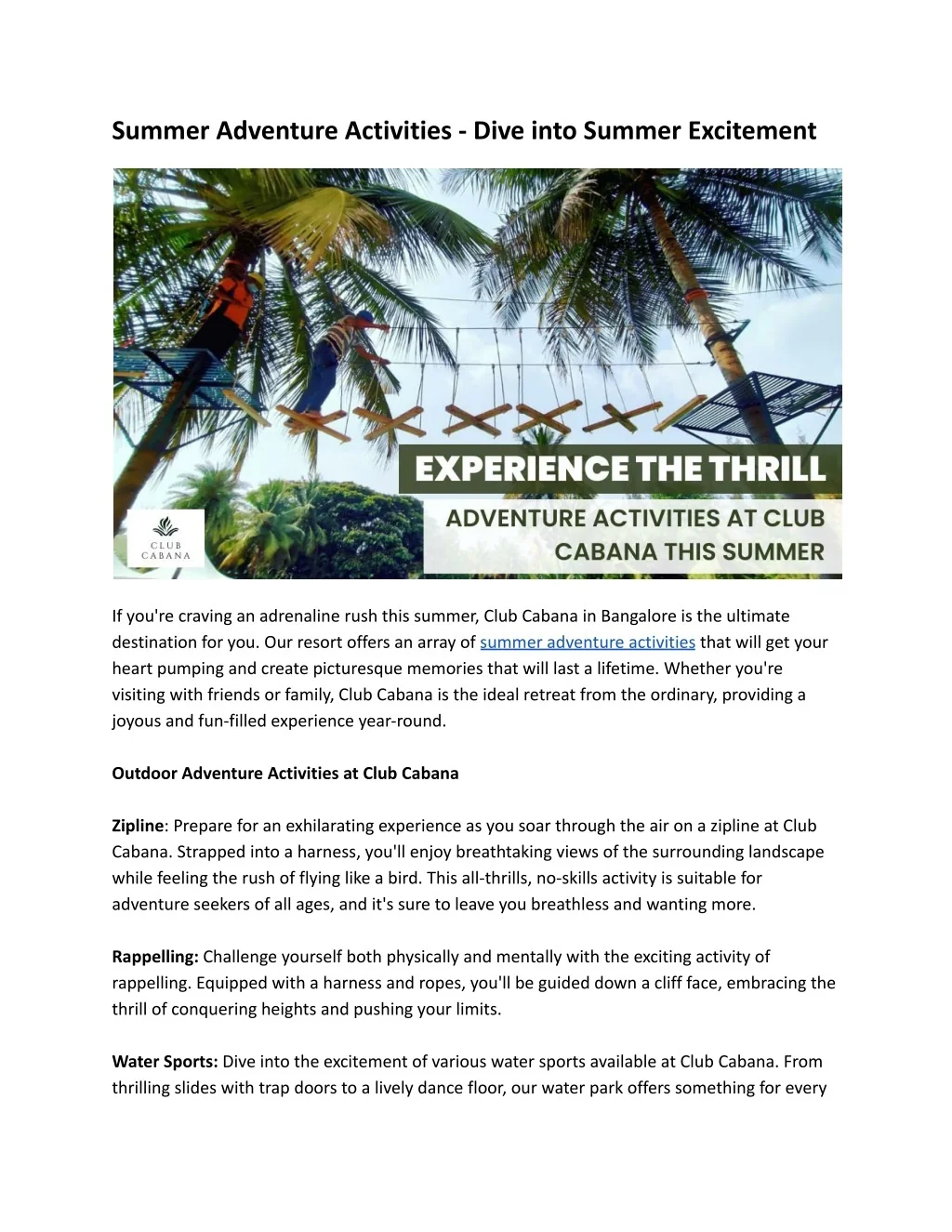 PPT - Summer Adventure Activities - Dive into Summer Excitement ...
