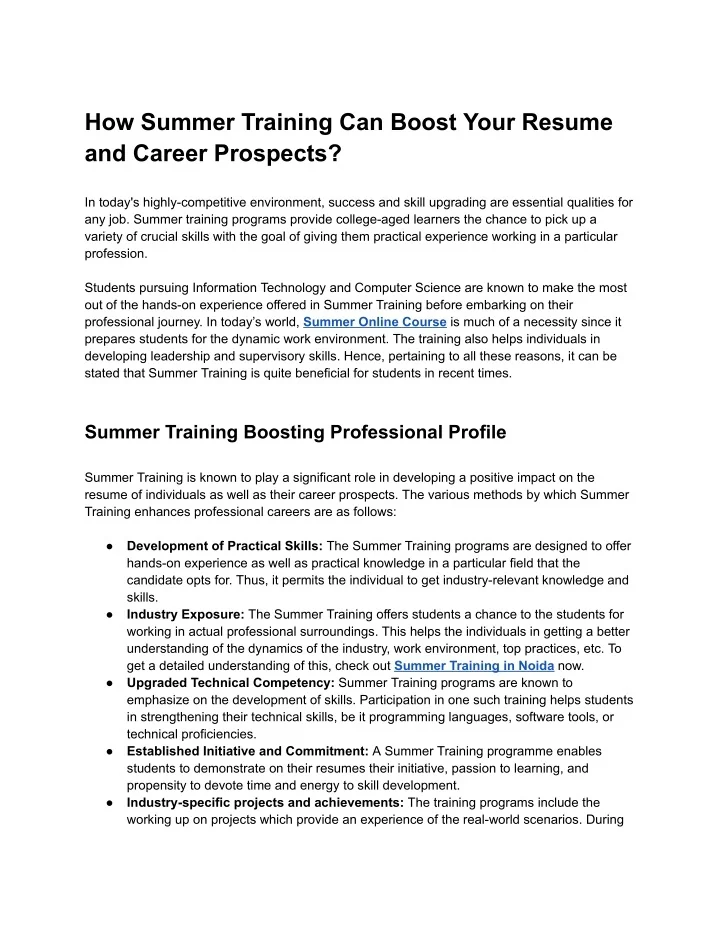 PPT - How Summer Training Can Boost Your Resume and Career Prospectsand ...