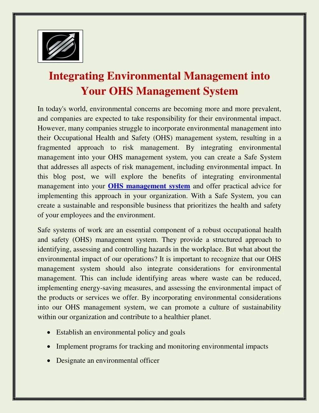 PPT - Integrating Environmental Management into Your OHS Management System PowerPoint ...