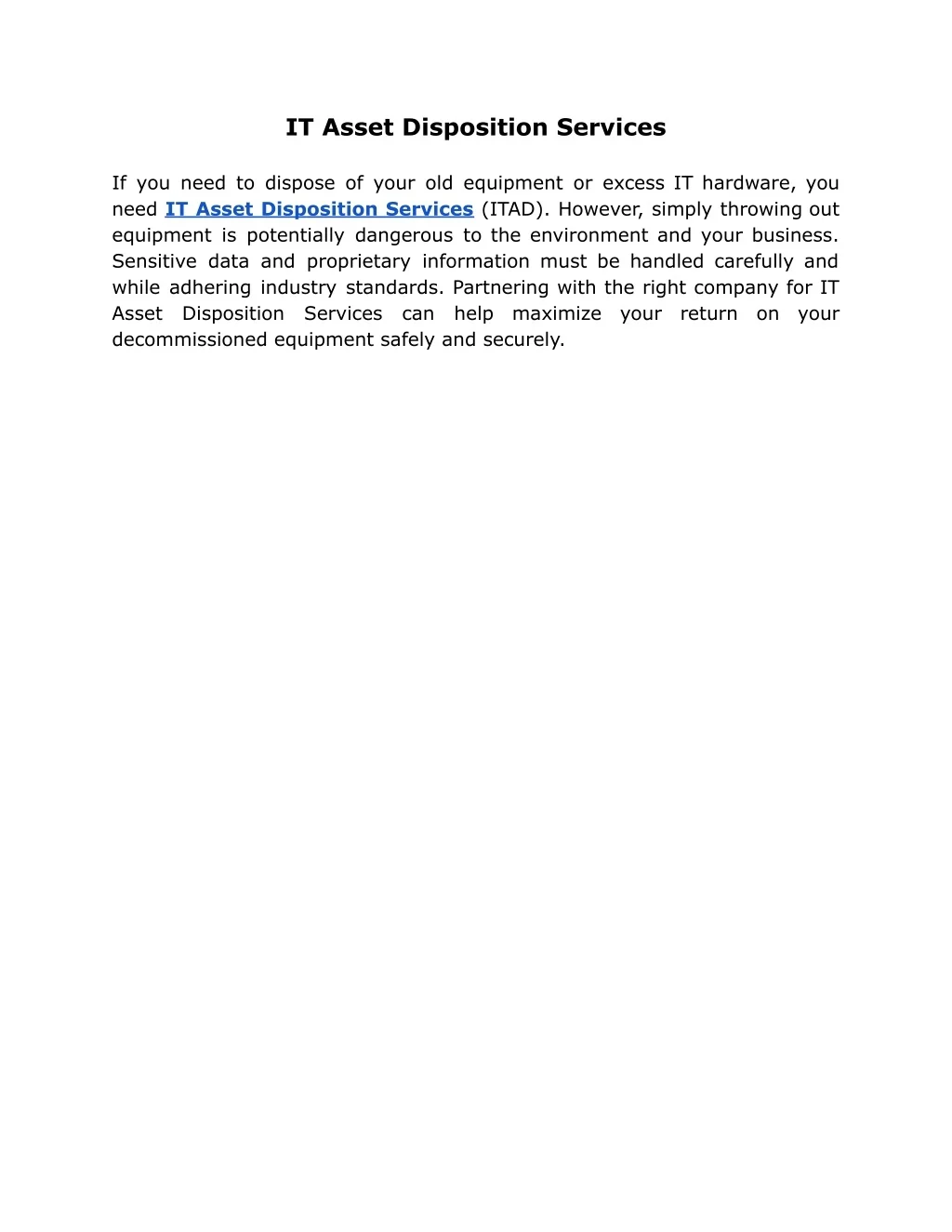 PPT - IT Asset Disposition Services PowerPoint Presentation, free ...