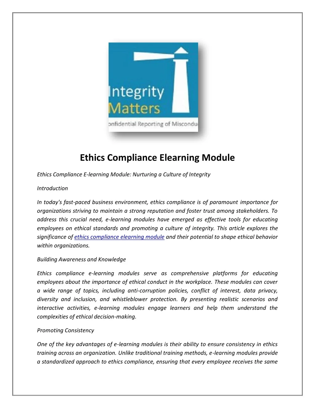 PPT - Online Ethics Compliance Elearning Training Module - Integrity Matters PowerPoint ...
