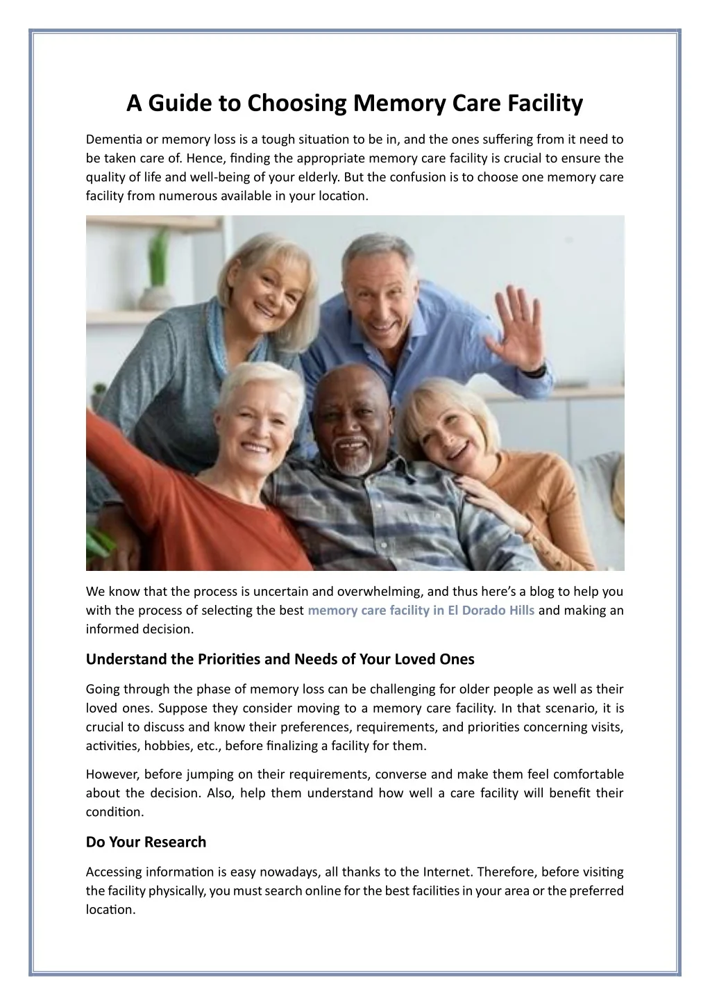 PPT - A Guide to Choosing Memory Care Facility PowerPoint Presentation ...