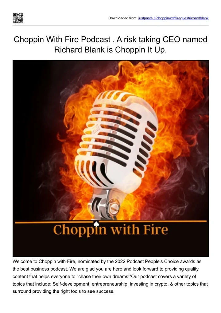 PPT - Choppin With Fire Podcast . A risk taking CEO is Choppin It Up in ...