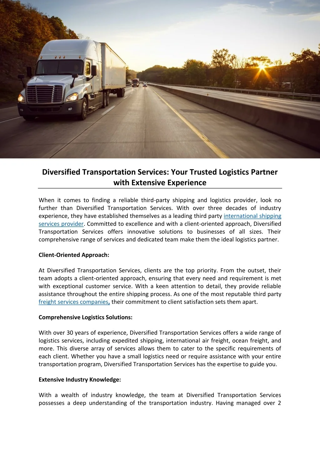 PPT - Diversified Transportation Services: Your Trusted Logistics ...