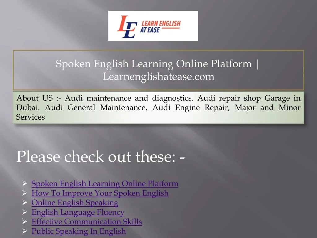 PPT - Spoken English Learning Online Platform Learnenglishatease.com ...