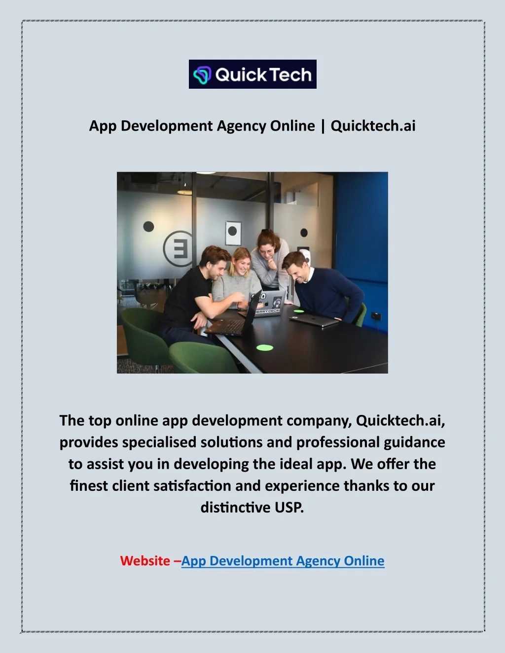 PPT - App Development Agency Online | Quicktech.ai PowerPoint Presentation - ID:12262527