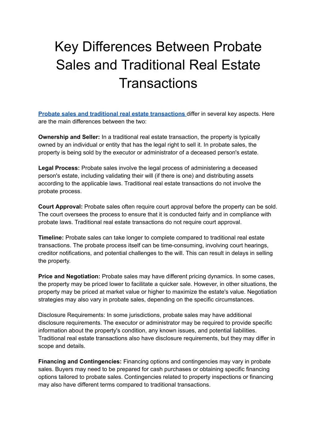 PPT - Key Differences Between Probate Sales and Traditional Real Estate ...