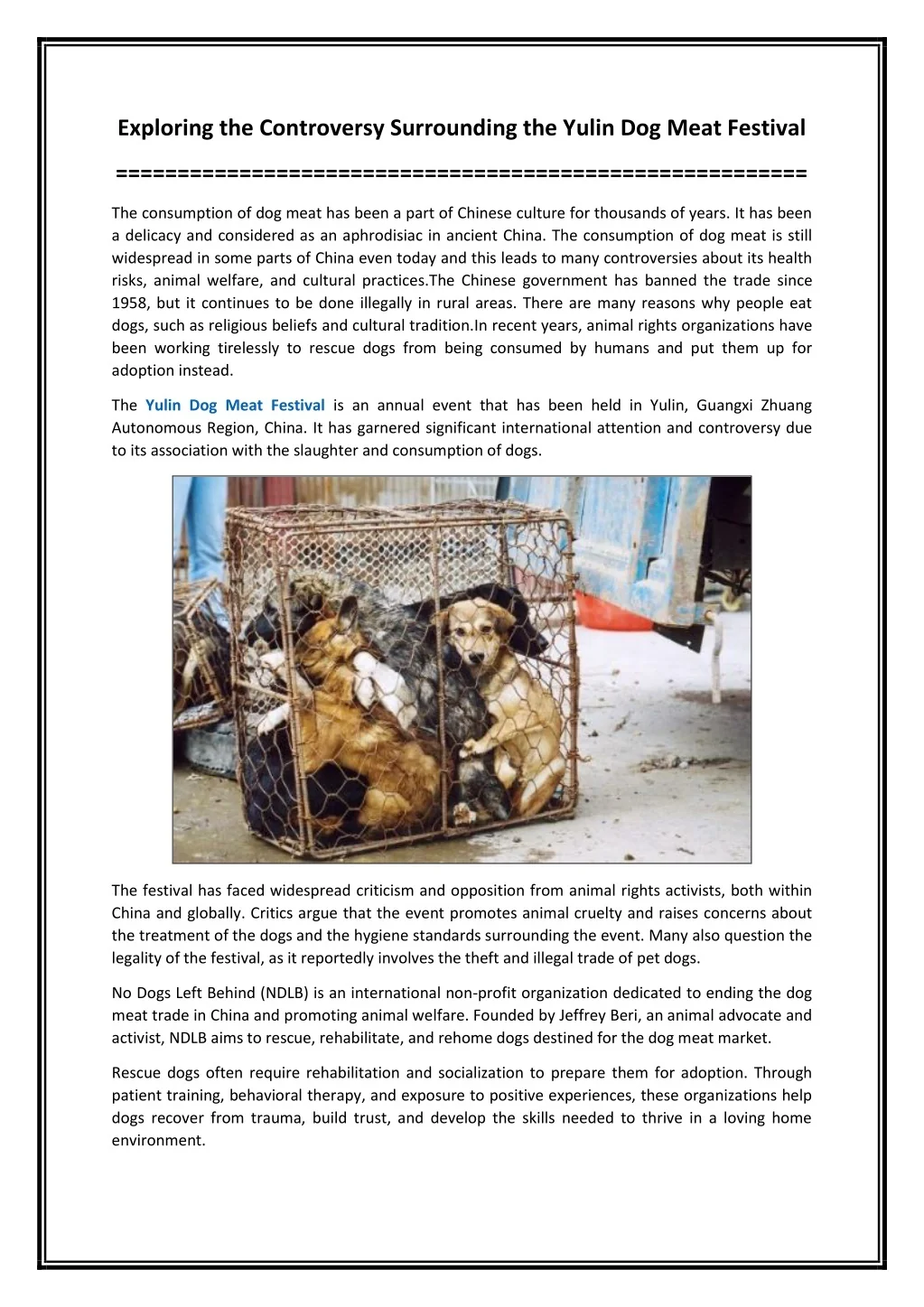 PPT - Exploring the Controversy Surrounding the Yulin Dog Meat Festival ...