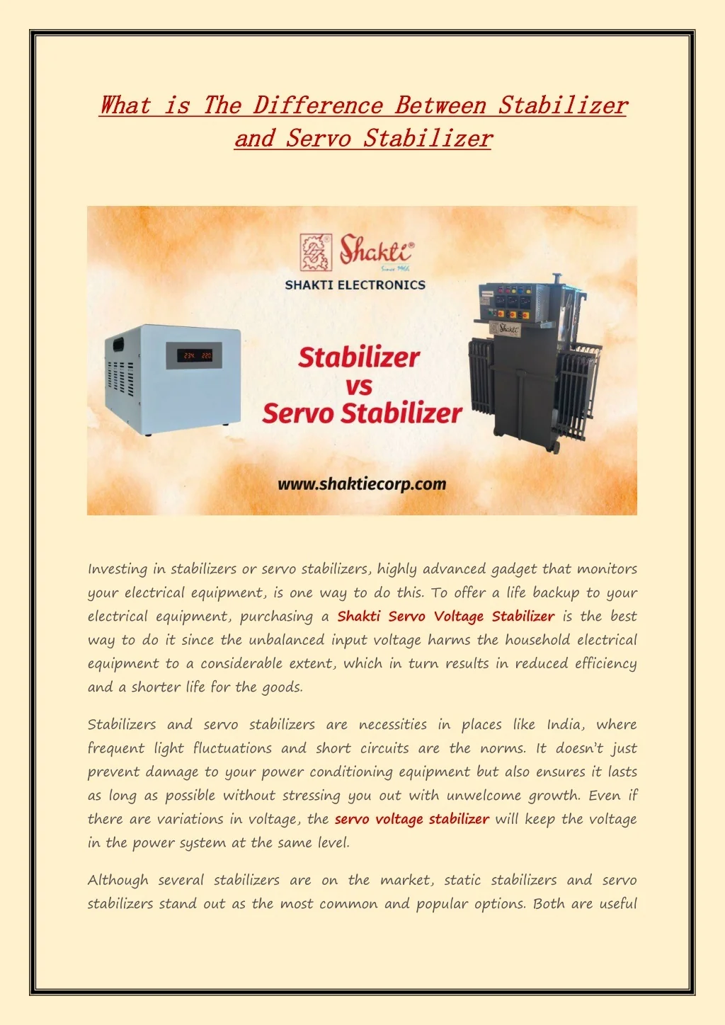 PPT - What is The Difference Between Stabilizer and Servo Stabilizer ...