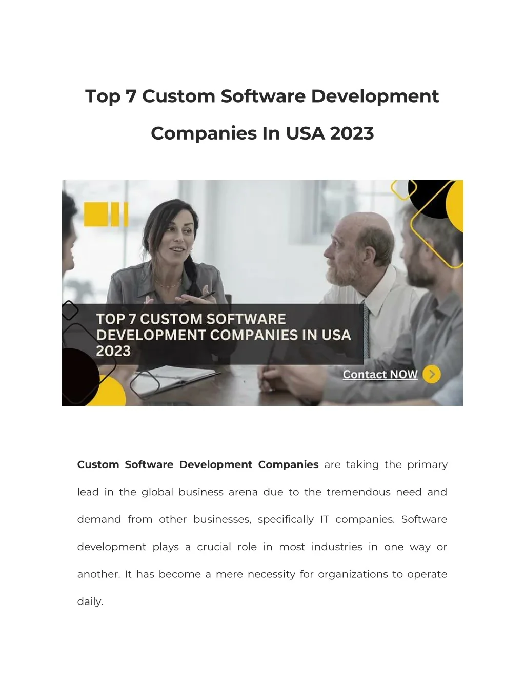 PPT - Top 7 Custom Software Development Companies In USA 2023 ...