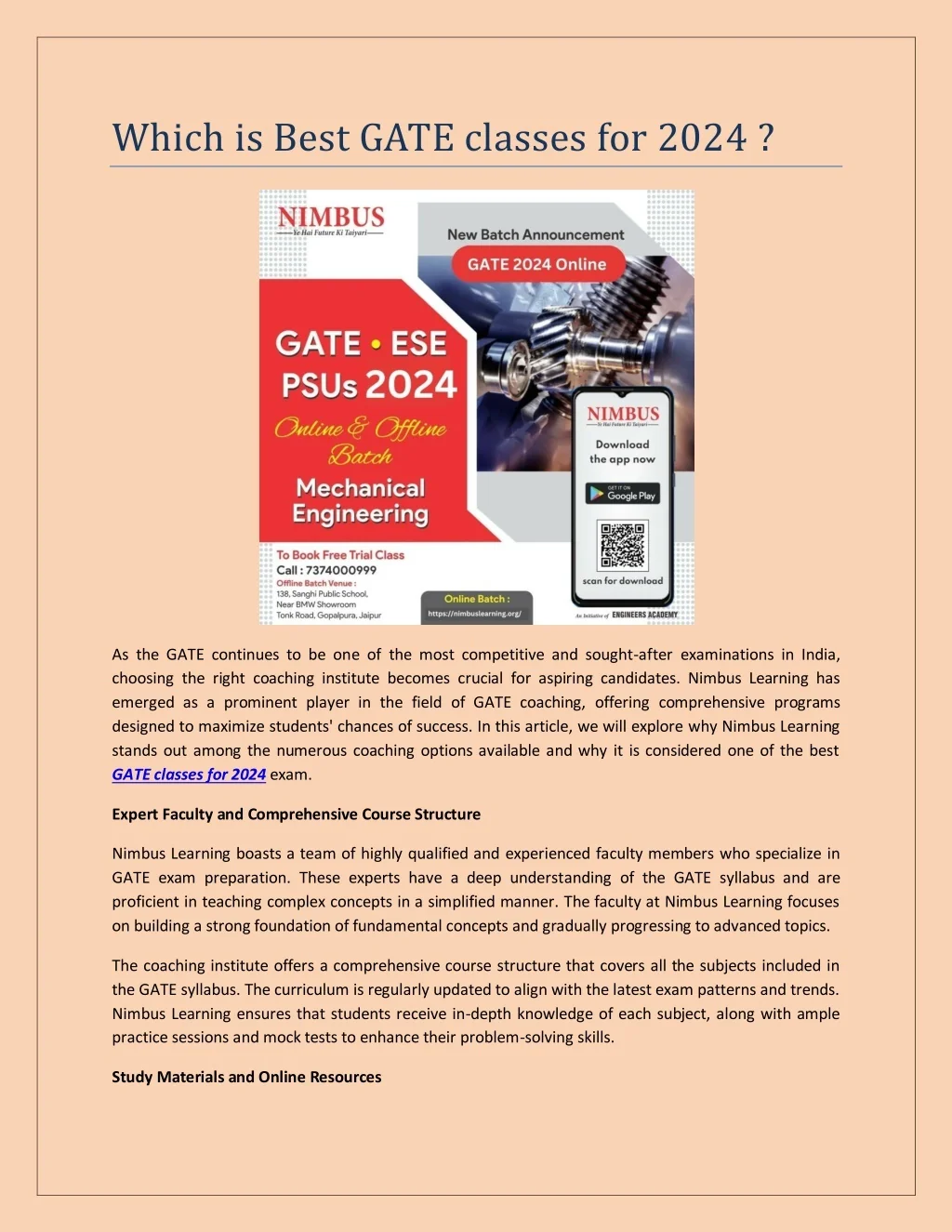 PPT - Which is Best GATE classes for 2024 PowerPoint Presentation, free ...