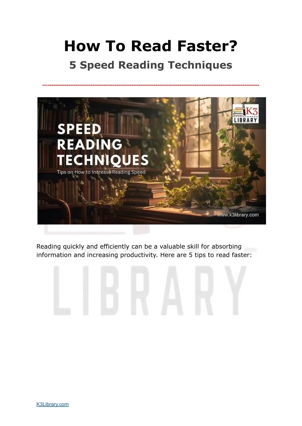 PPT - How To Read Faster - 5 Speed Reading Techniques PowerPoint Presentation - ID:12281706